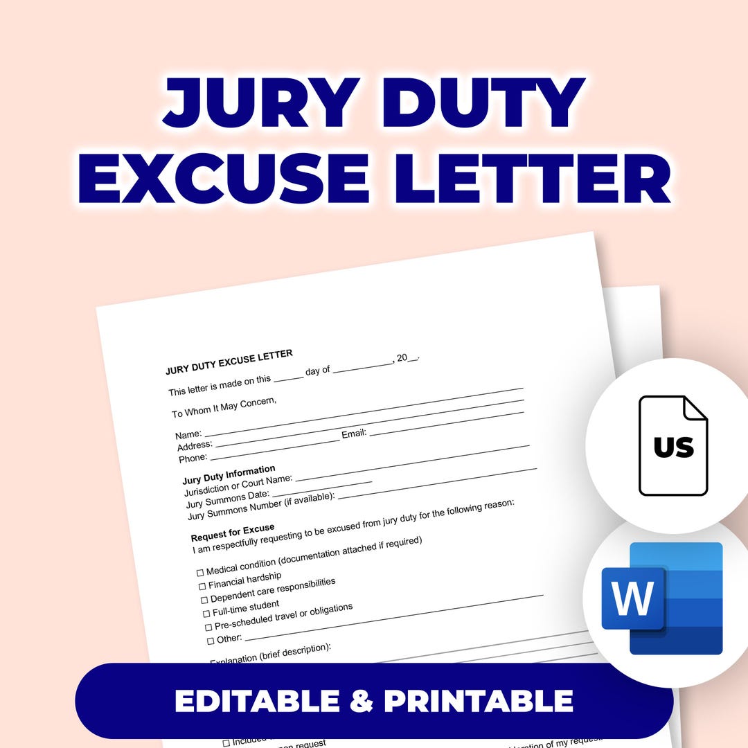 Jury Duty Excuse Letter | Printable File for Microsoft Word - Etsy