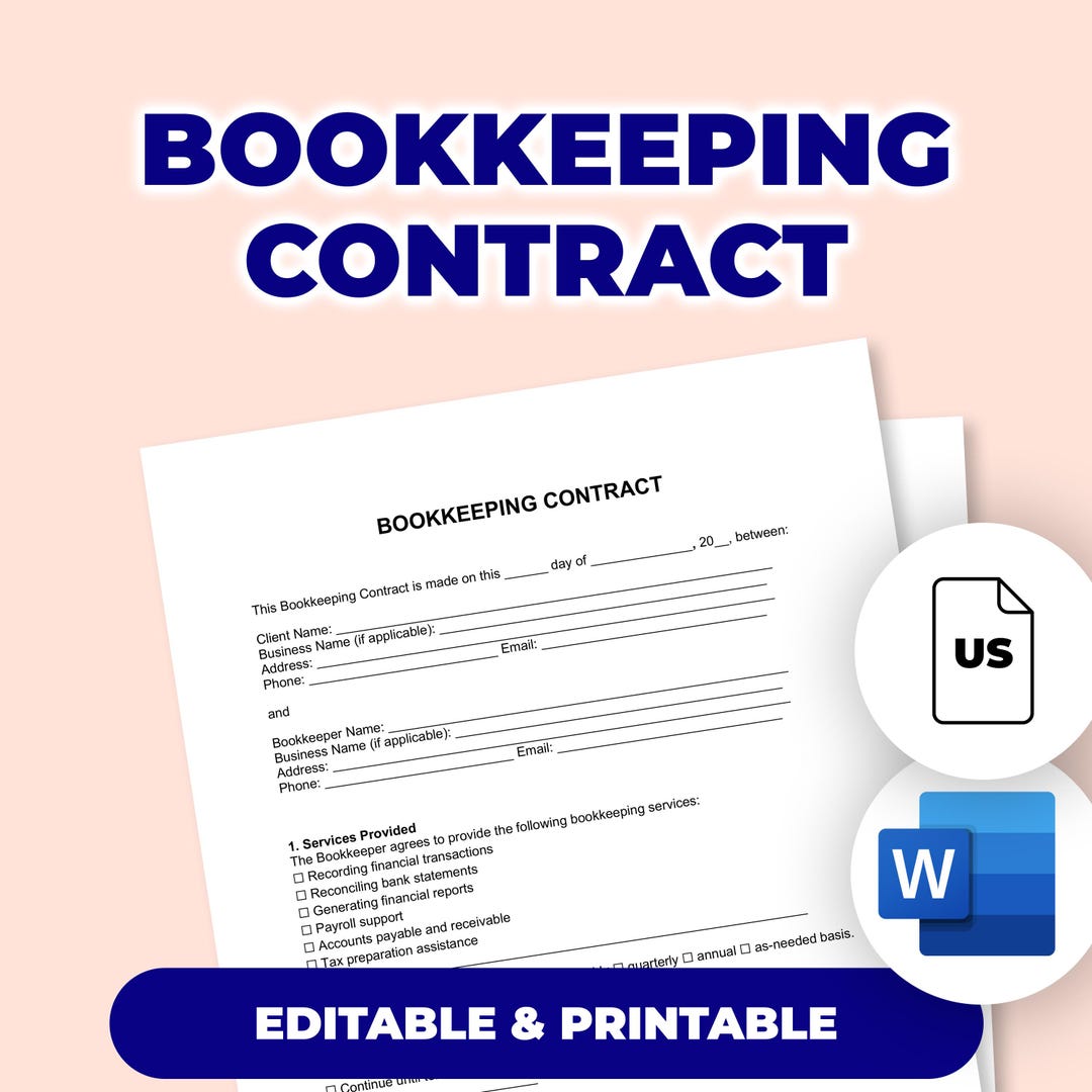 Bookkeeping Contract | Printable File for Microsoft Word - Etsy