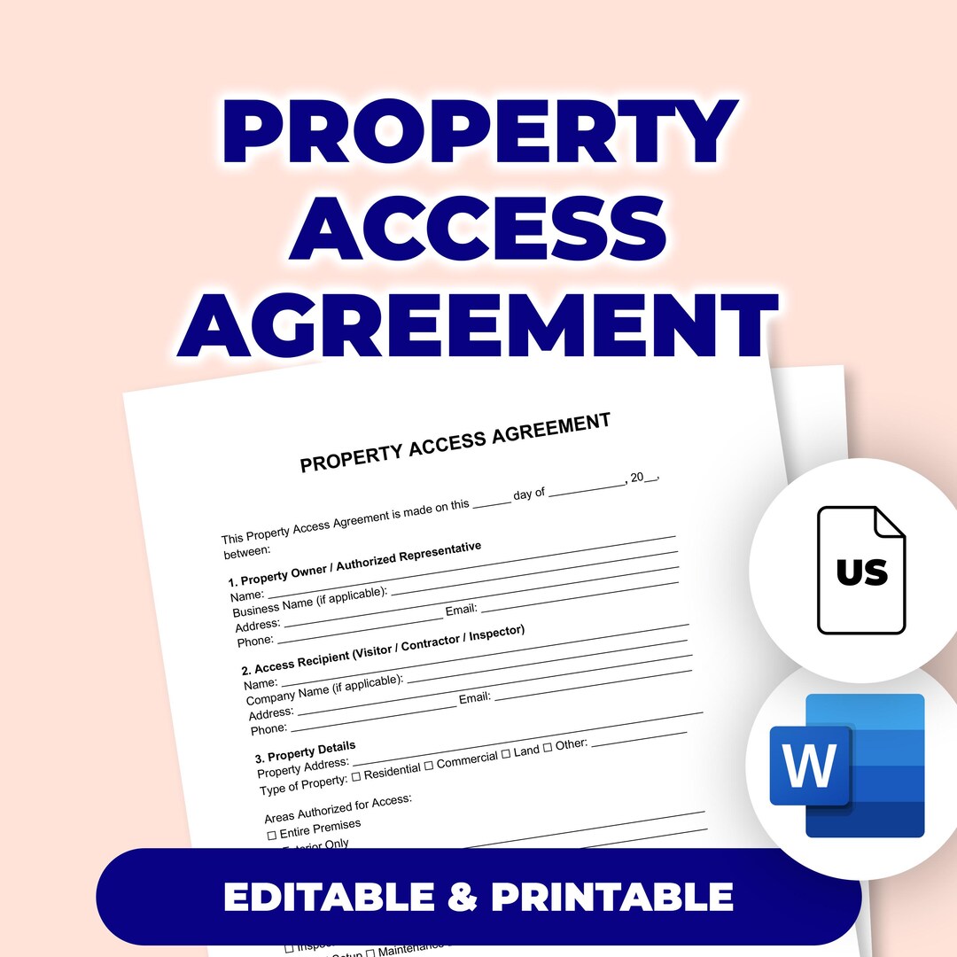 Property Access Agreement | Printable File for Microsoft Word - Etsy