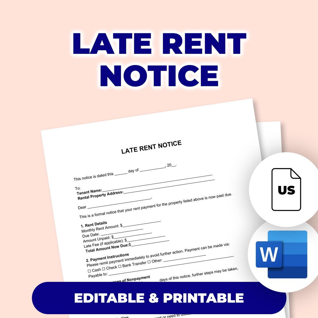 Late Rent Notice Letter | Printable File for Microsoft Word - Etsy