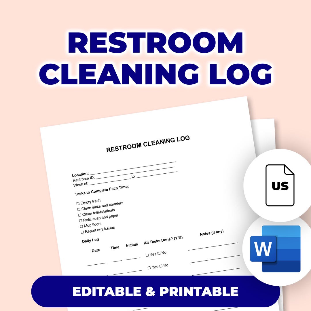 Restroom Cleaning Log | Printable File for Microsoft Word - Etsy Australia