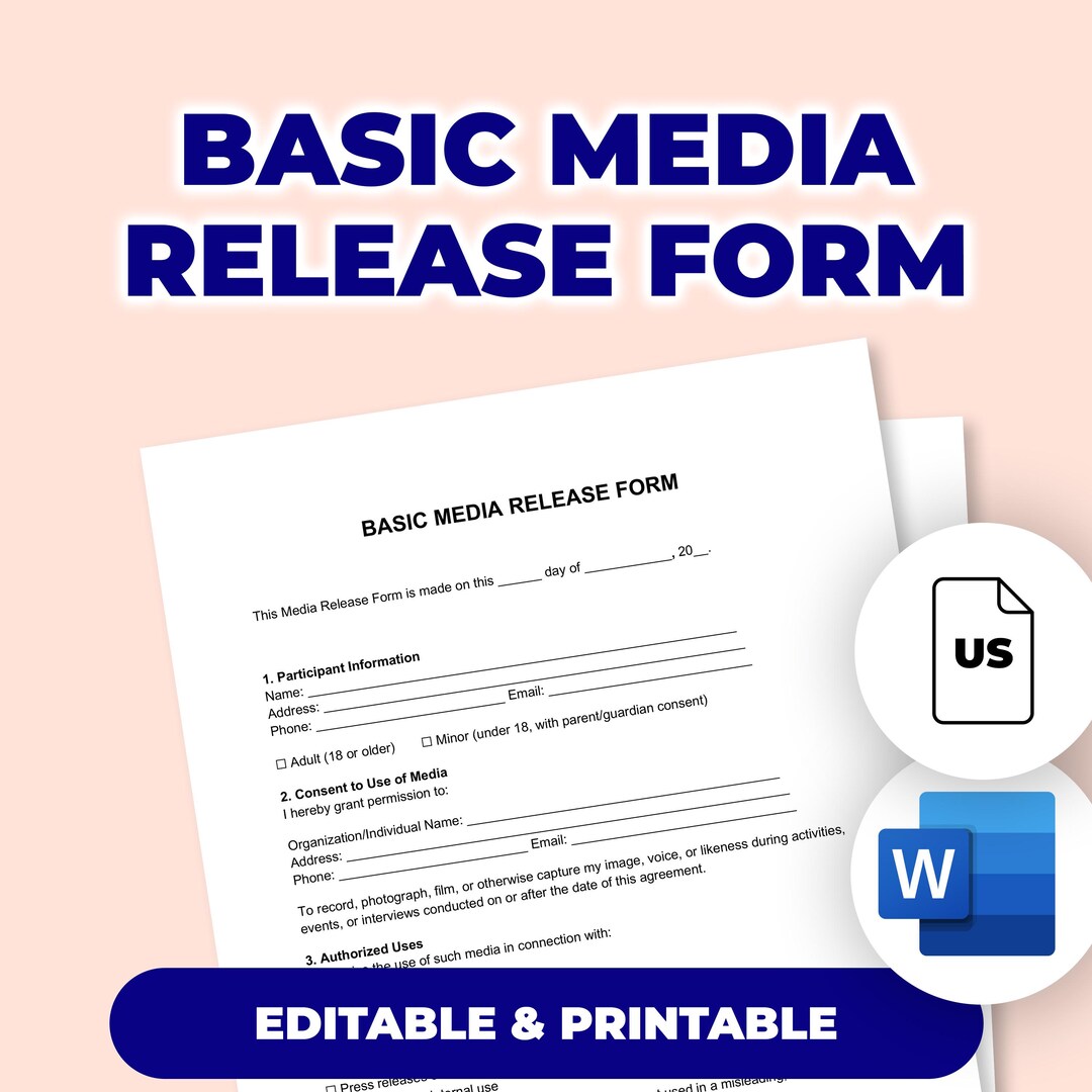 Basic Media Release Form | Printable File for Microsoft Word - Etsy