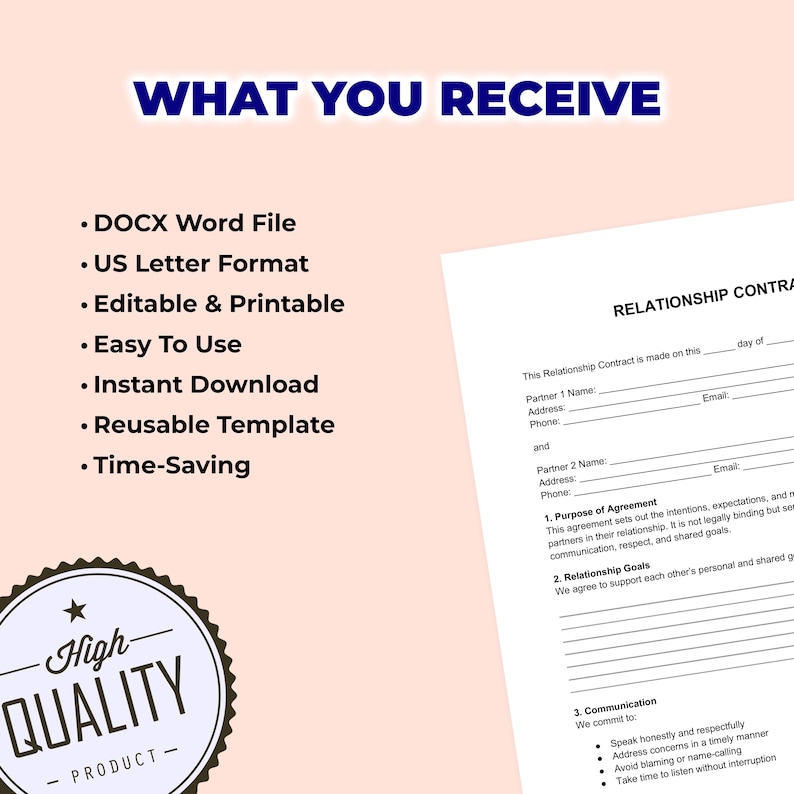 Relationship Contract | Printable File for Microsoft Word - Etsy