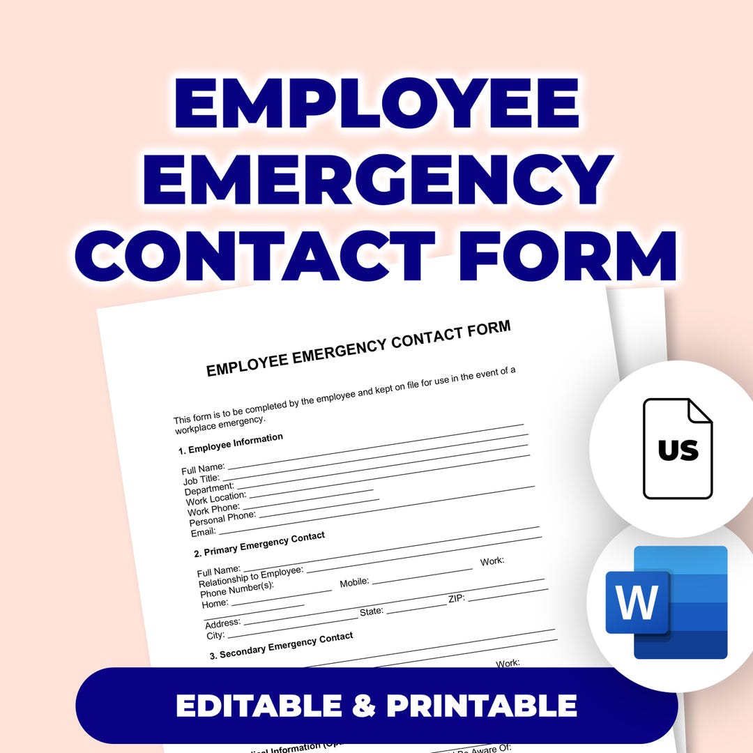 Employee Emergency Contact Form | Printable File for Microsoft Word - Etsy