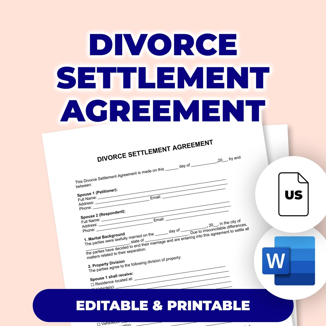 Divorce Settlement Agreement | Printable File for Microsoft Word - Etsy