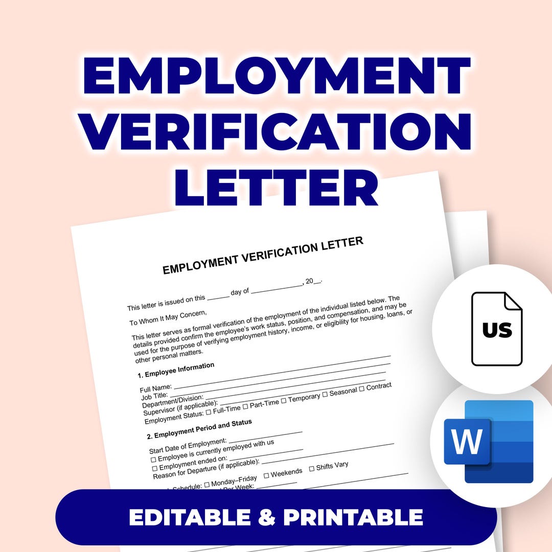 Employment Verification Letter | Printable File for Microsoft Word - Etsy