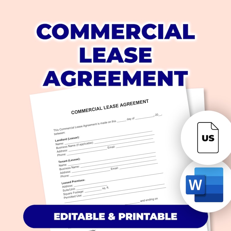 Commercial Lease Agreement | Printable File for Microsoft Word - Etsy