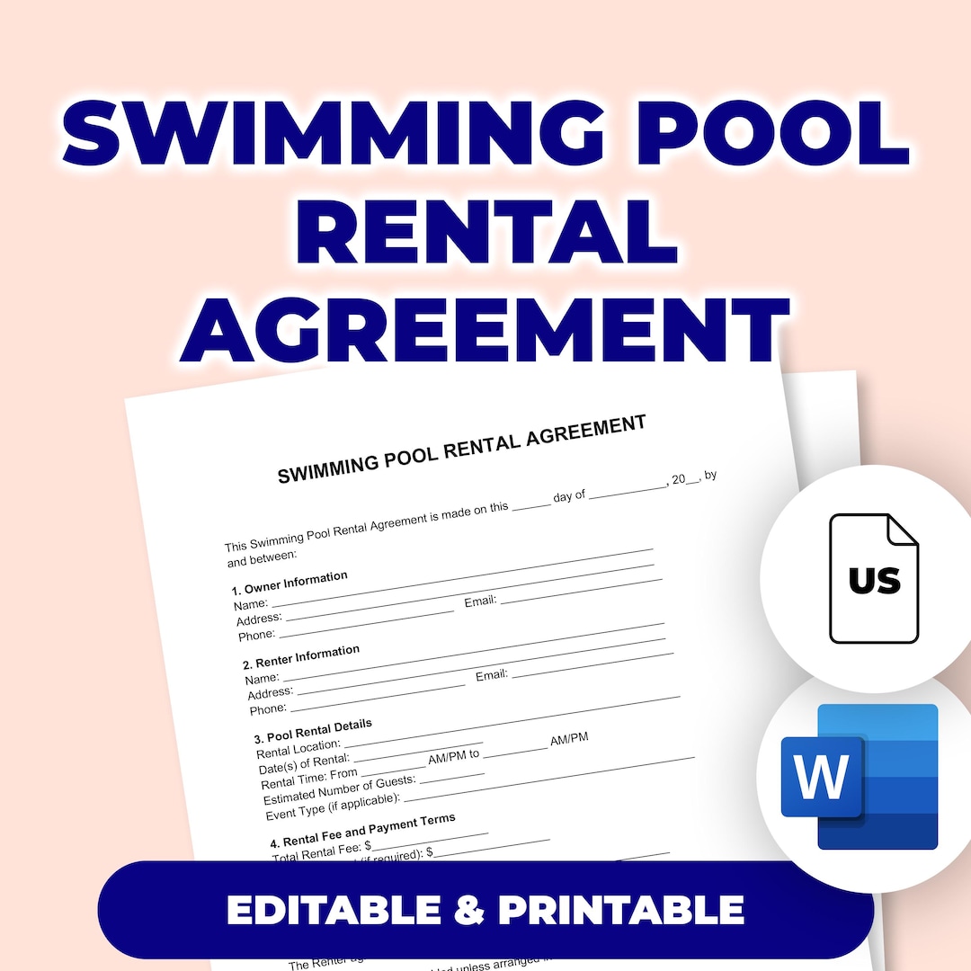 Swimming Pool Rental Agreement | Printable File for Microsoft Word - Etsy