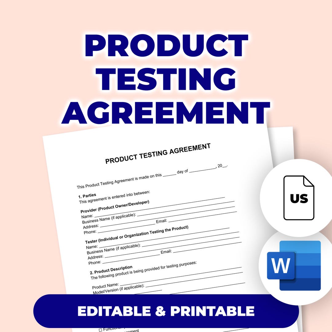 Product Testing Agreement | Printable File for Microsoft Word - Etsy ...