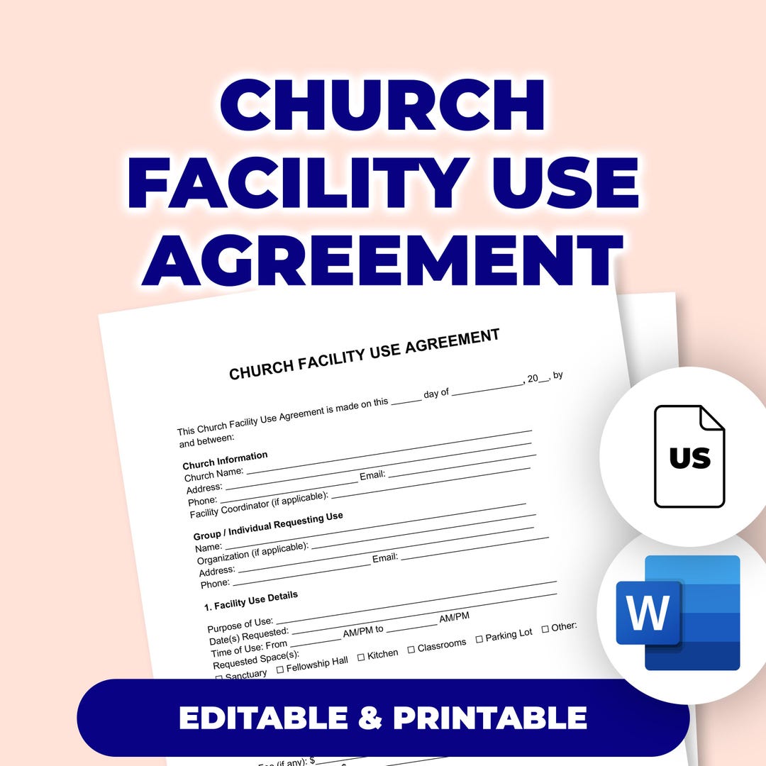 Church Facility Use Agreement | Printable File for Microsoft Word - Etsy