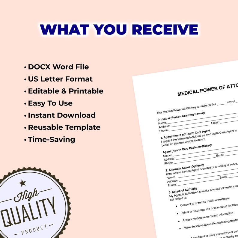 Medical Power of Attorney | Printable File for Microsoft Word - Etsy