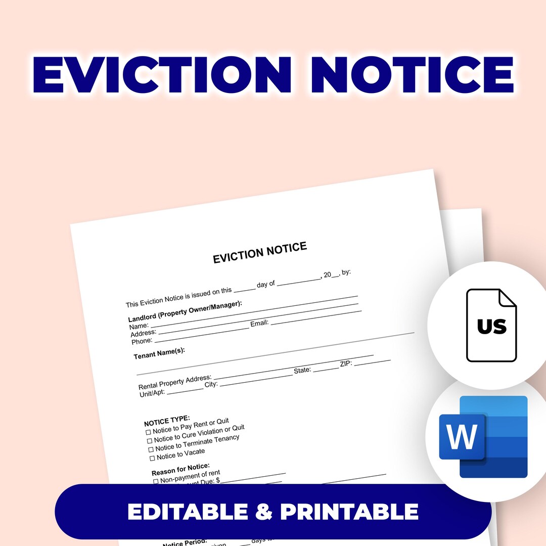 Eviction Notice | Printable File for Microsoft Word - Etsy
