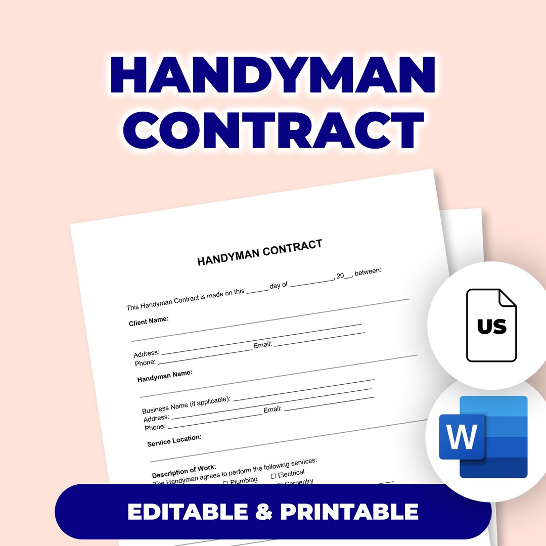 Handyman Contract Template | Printable File for Microsoft Word - Etsy