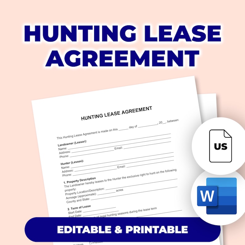 Hunting Lease Agreement | Printable File for Microsoft Word - Etsy