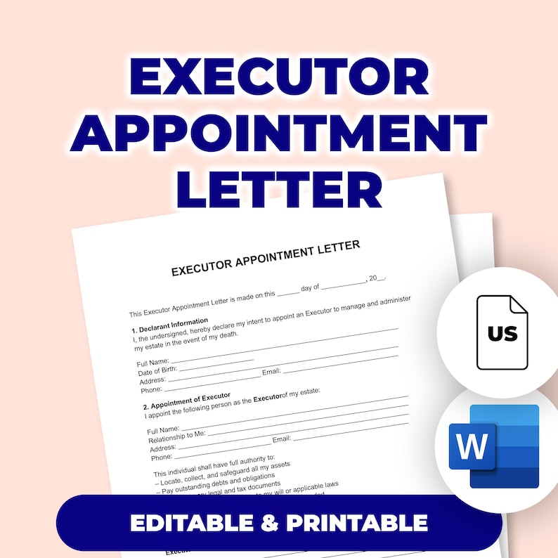 Executor Appointment Letter | Printable File for Microsoft Word - Etsy