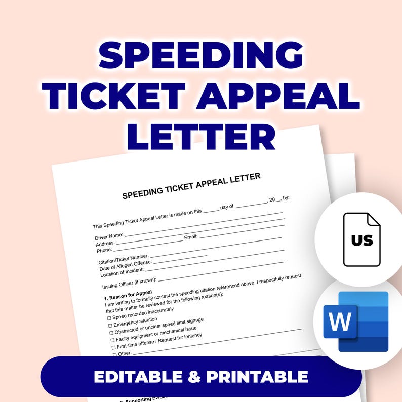 Speeding Ticket Appeal Letter | Printable File for Microsoft Word - Etsy