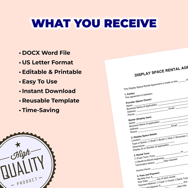 Display Space Rental Agreement | Printable File for Microsoft Word ...