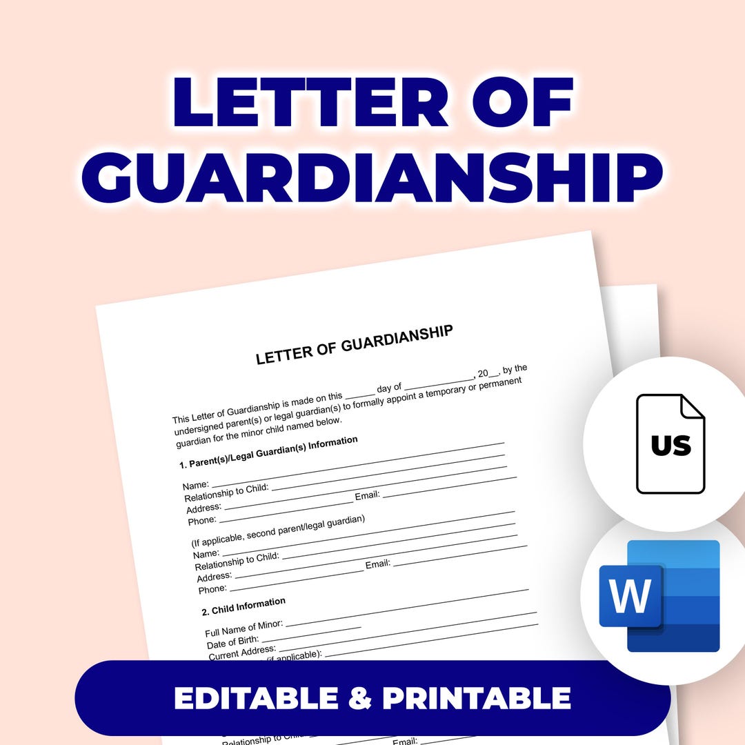 Letter of Guardianship | Printable File for Microsoft Word - Etsy