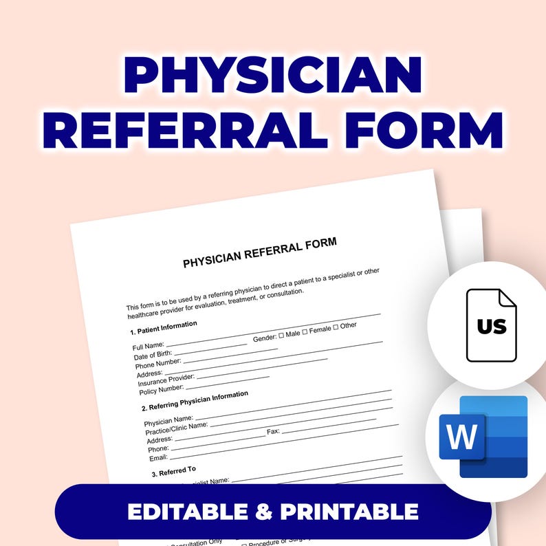Physician Referral Form | Printable File for Microsoft Word - Etsy
