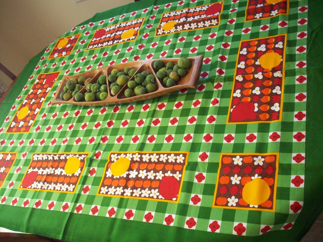 Fruit and Flowers Checkerboard Pattern Tablecloth - Etsy