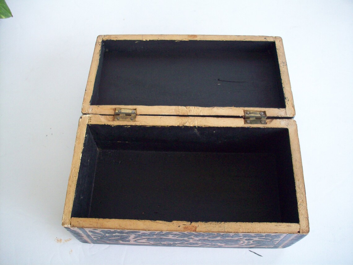Vintage Wooden Box With Hinges and Motif of Rats & Flowers, 1942 ...
