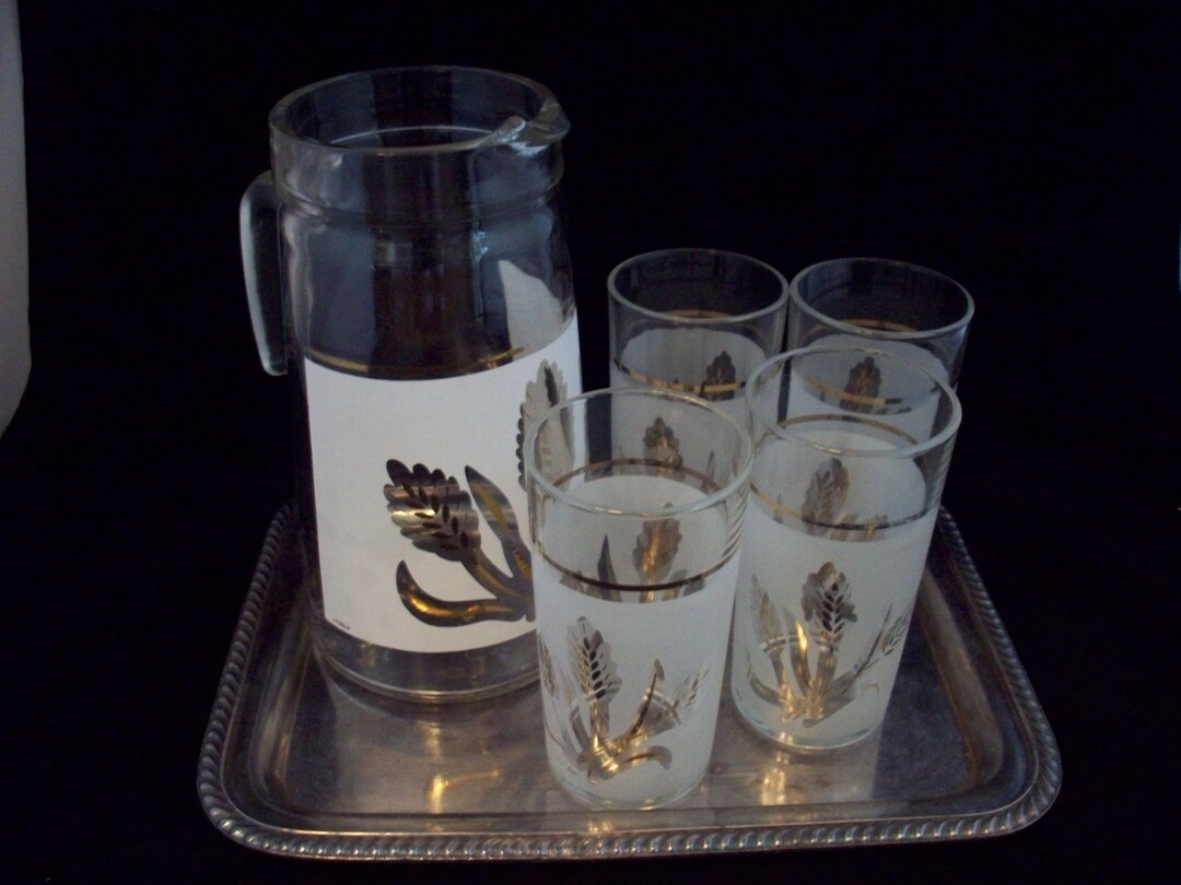 Mid Century Gold Frosted Wheat Pattern Tumbler Drinking Glasses, Set of ...