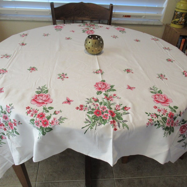 Pink Roses Vintage Tablecloth - Etsy