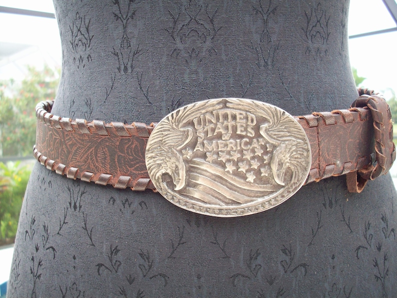 Genuine Leather Tooled Belt With United States of America With Eagles ...