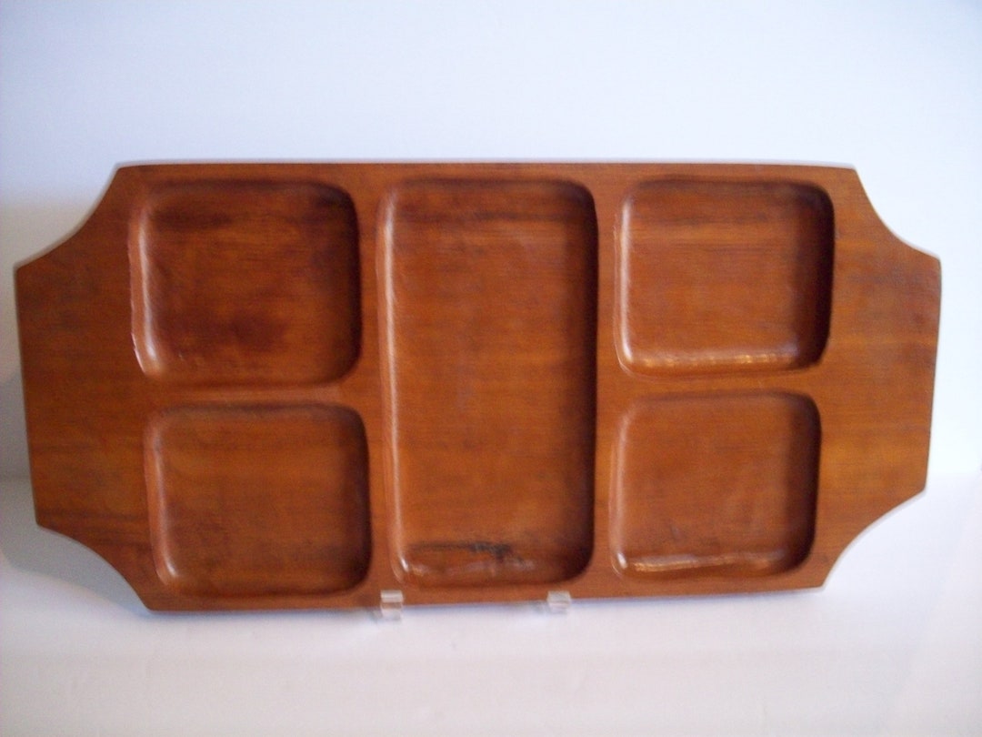 Mid Century Teak Wooden Divider Platter / Tray / Charcuterie Plate ...