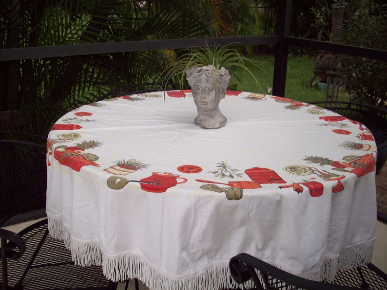 Vintage Round Country Kitchen Tablecloth With Fringe - Etsy