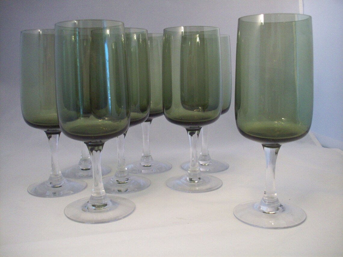 Vintage Green Footed / Stemware Drinking / Water Glasses Set | Etsy
