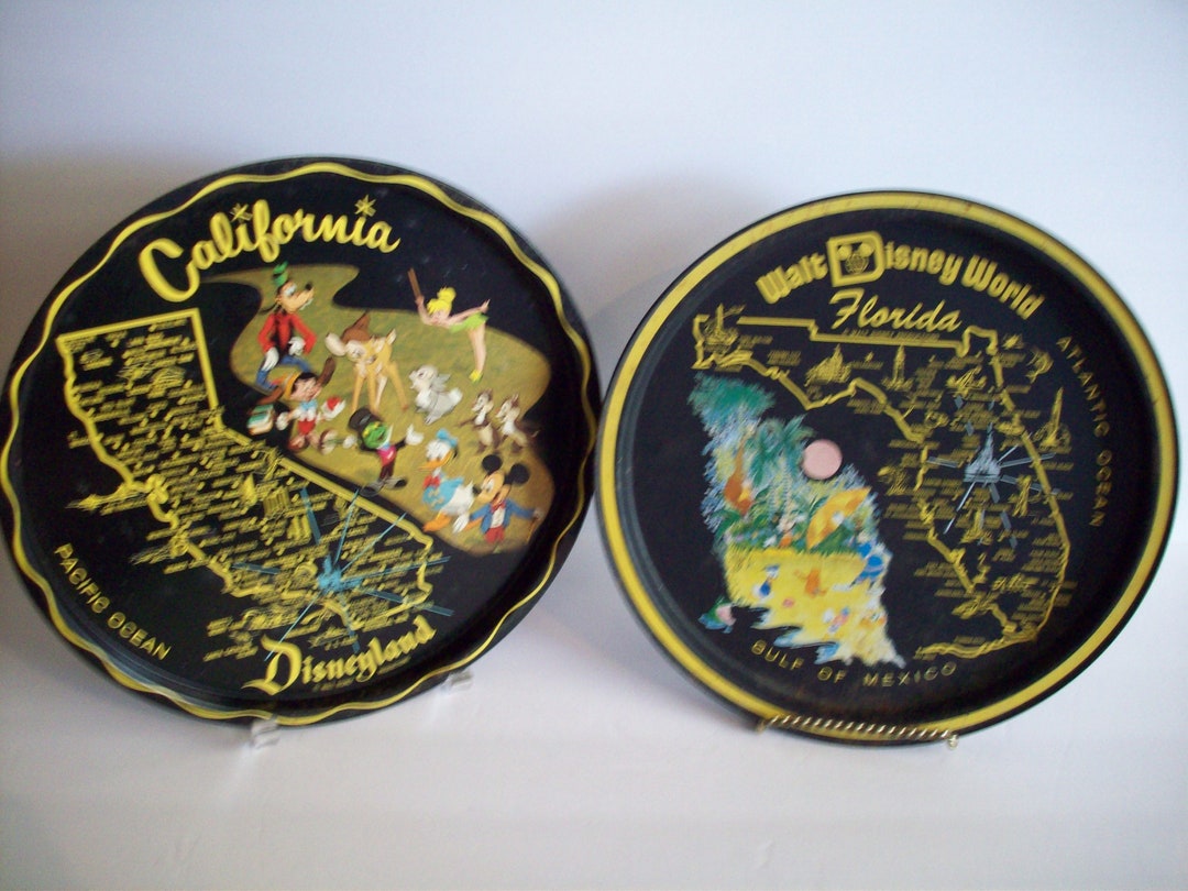 Vintage Set of Round Metal Disney Trays California Disneyland & Walt ...