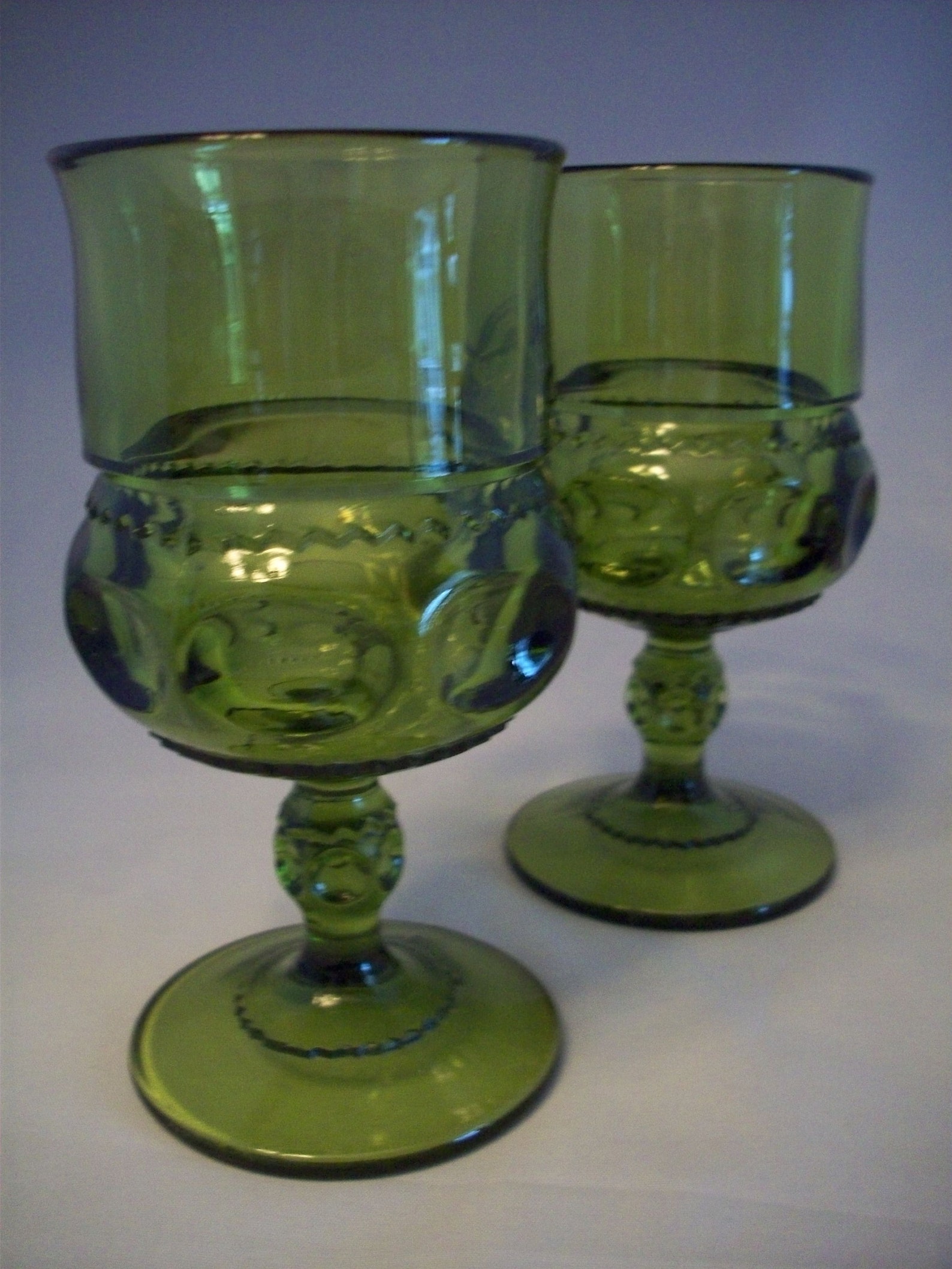 Vintage Thick Glass Green Goblets Set of Two - Etsy