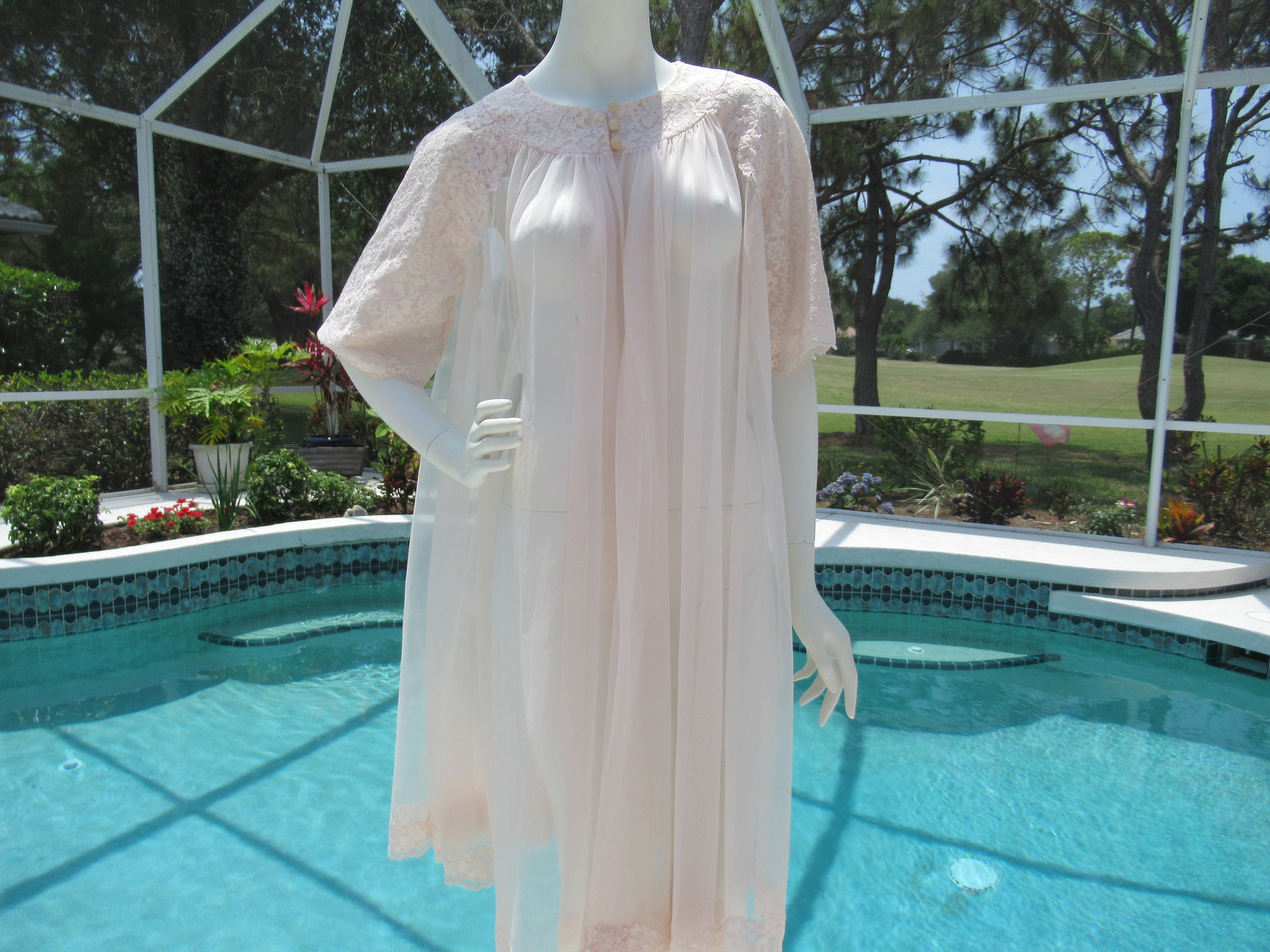 Vintage Sheer Peignoir Robe Pale Pink With Gorgeous Lace Trim | Etsy