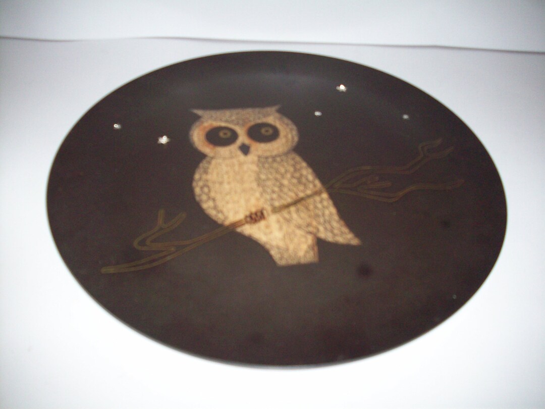 Large Round Owl Tray With Rhinestones for Stars by Couroc, 14" Round - Etsy