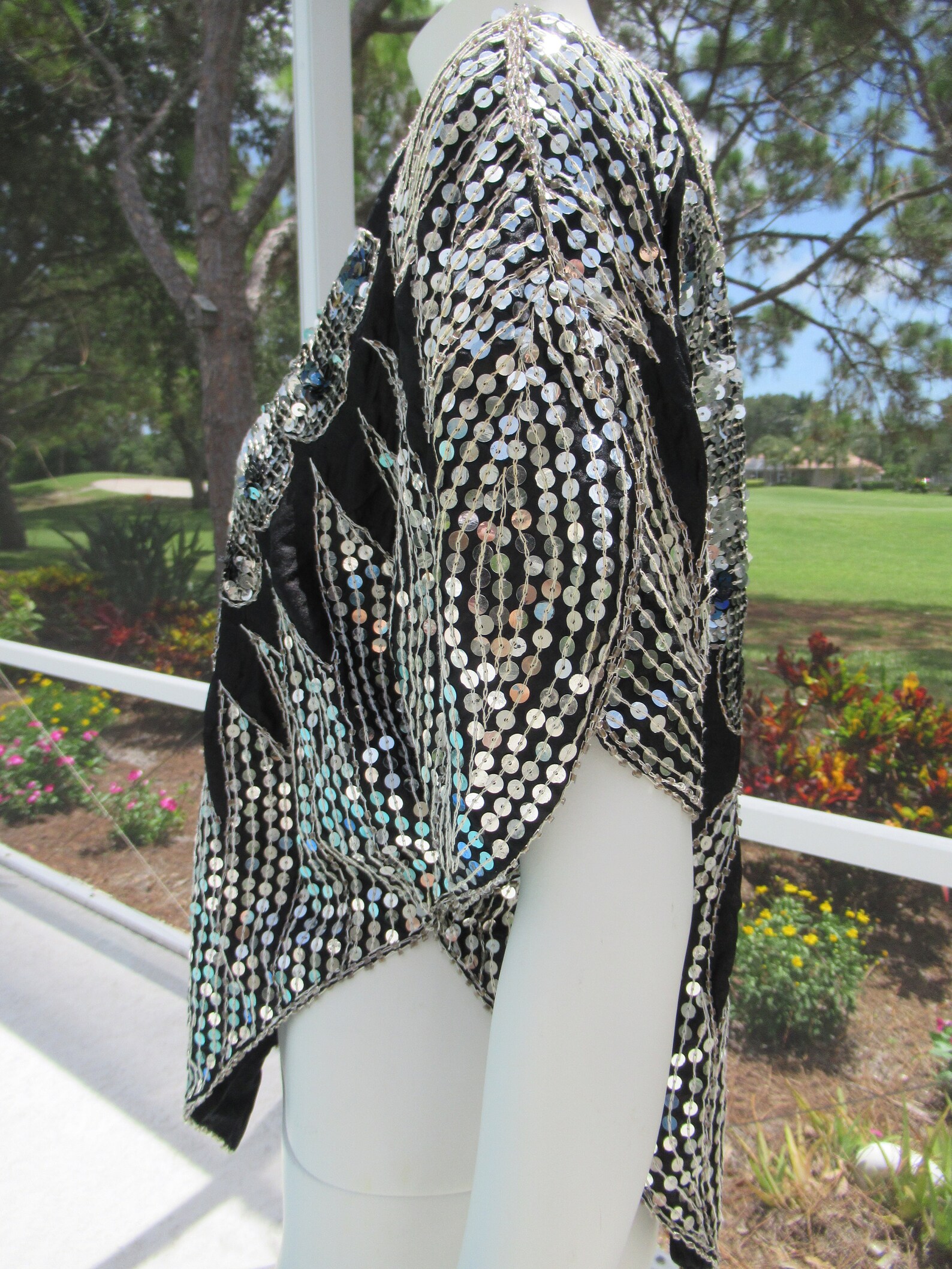 Vintage Silver and Black Sequin & Silver Beaded Butterfly Silk Dress ...