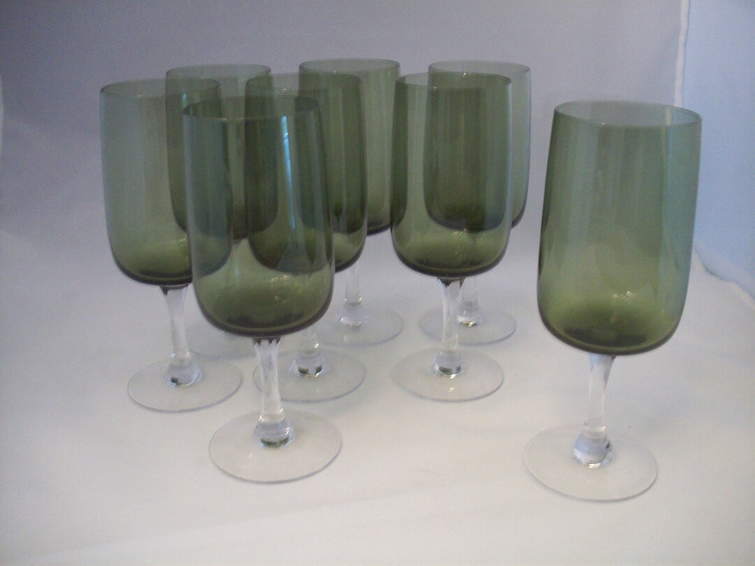 Vintage Green Footed / Stemware Drinking / Water Glasses, Set of Eight ...