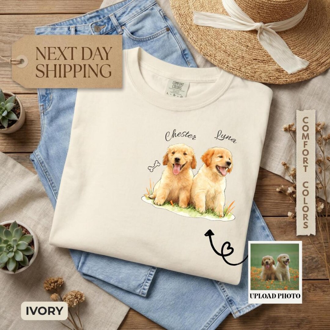 Comfort Colors Custom Dogs Face Watercolor Photo Shirt, Pet Portrait ...