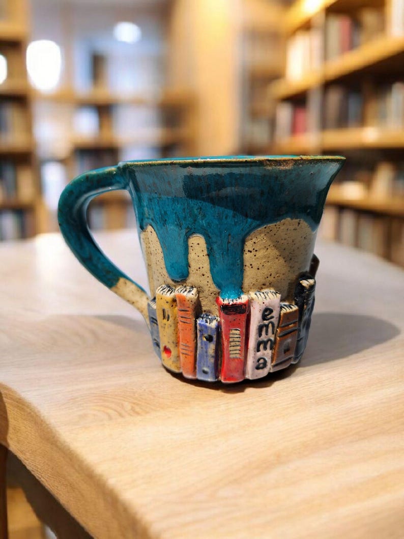 BOOK LOVER'S MUG, With Custom Text. Handmade Mug, Ceramic Pottery Gift ...