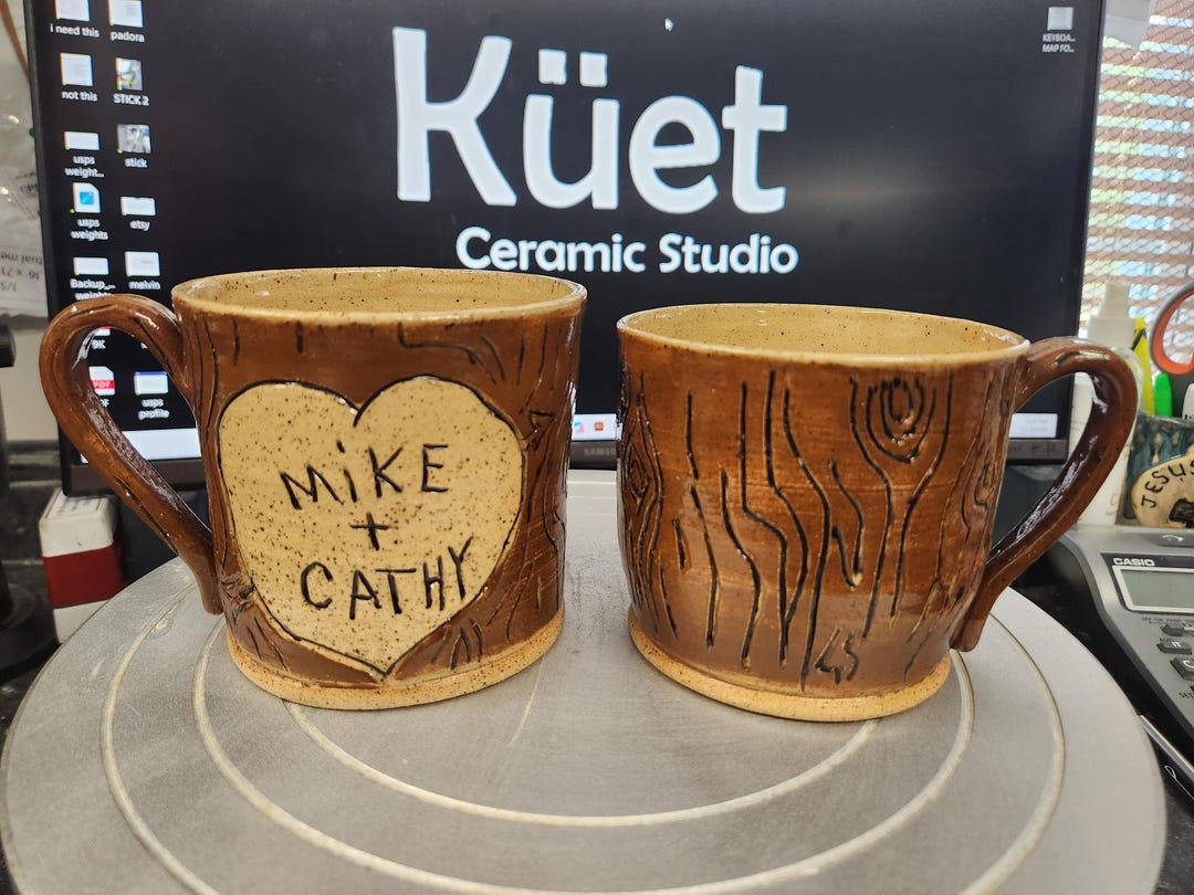 TREE TRUNK LOVE Mug, With Custom Names - Handmade Ceramic Mug. Wheel ...