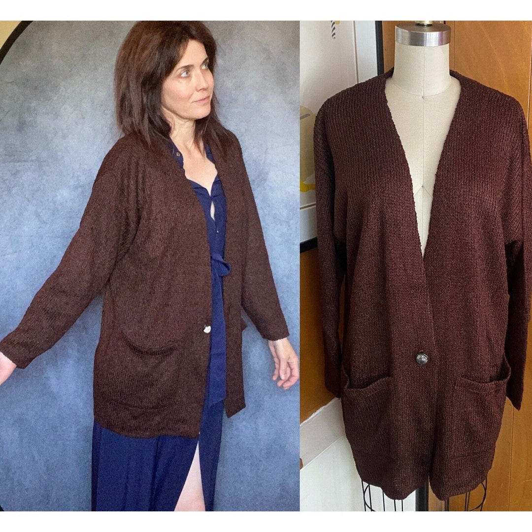BRENDA FRENCH French Rags Heavy Weight Brown Cardigan Jacket Sz 2 M ...