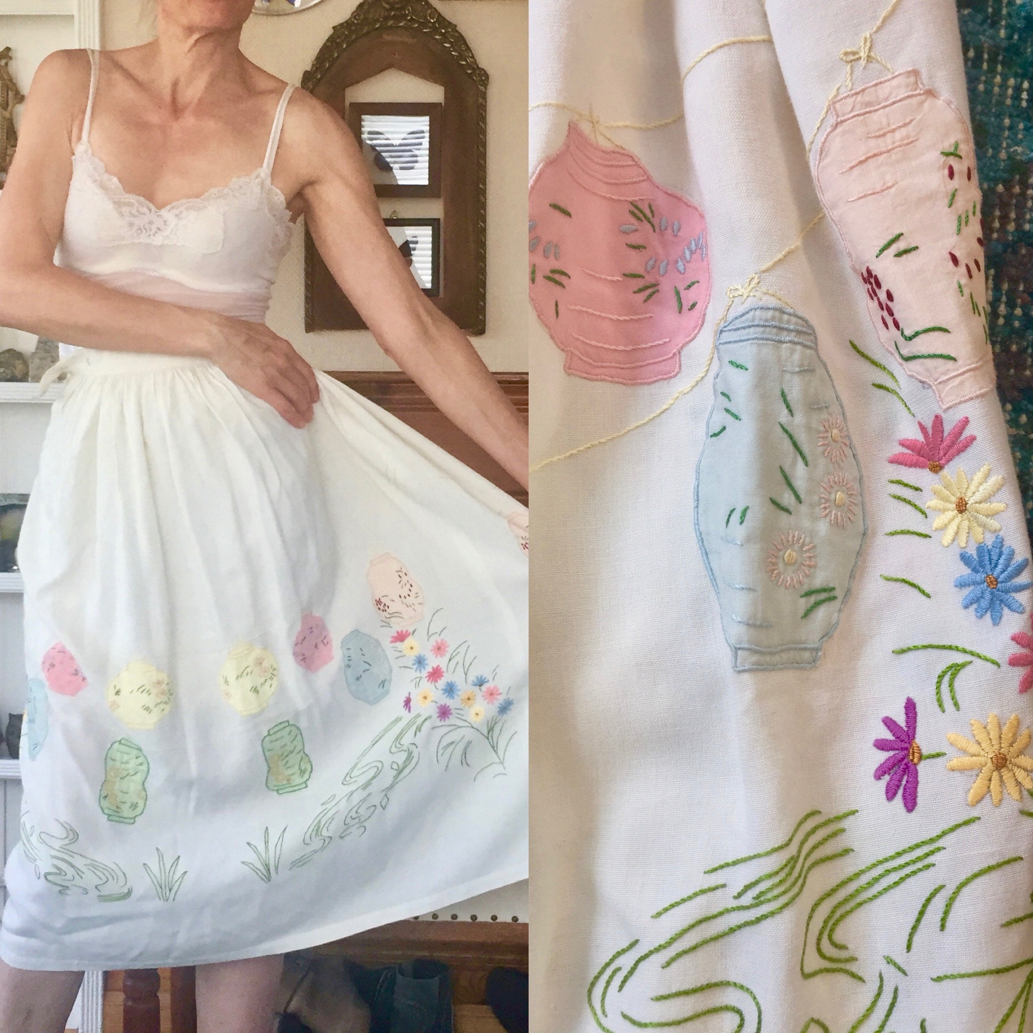 VTG Embroidered Japanese Tea Light Lantern Skirt XS 0 Folk - Etsy