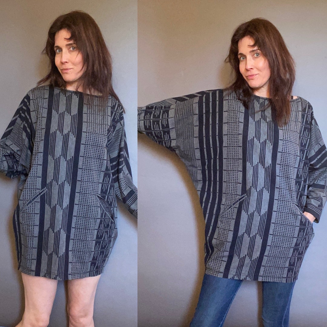 VTG GENE EWING Bis Wool Avant Garde Batwing Sleeve Tunic Top Dress Sz S ...