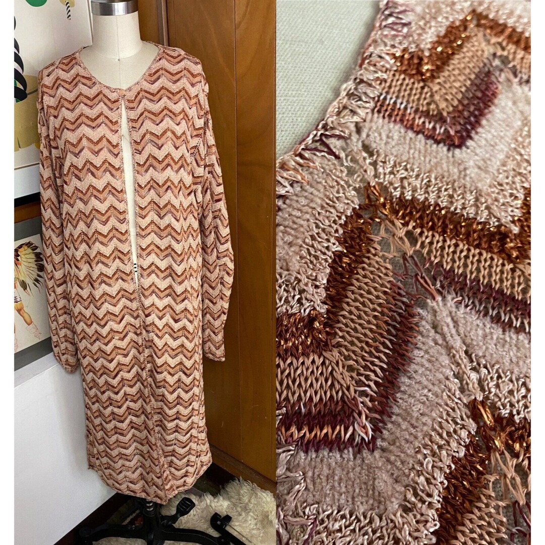 French Rags Knit Zig Zag Sweater Coat Metallic Thread Duster Sz L - Etsy