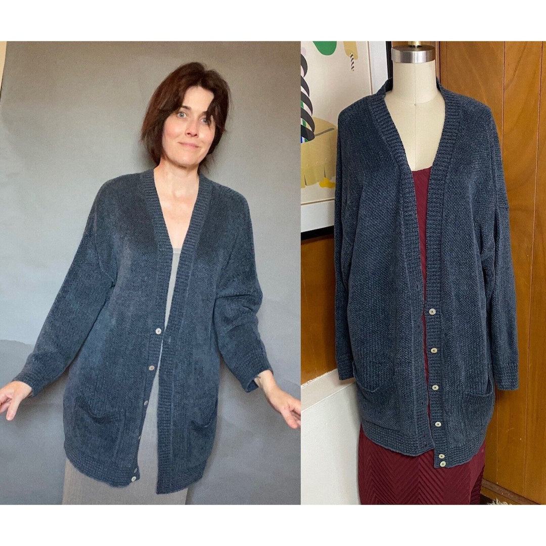 Brenda French French Rags Navy Cardigan Sz 5 XXL XL Rayon Knit Button ...