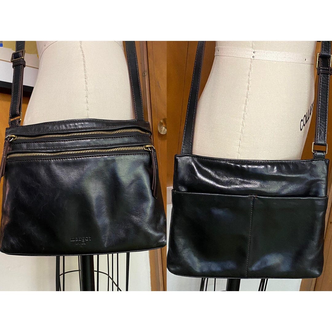 MARGOT Leather Messenger Double Zipper Front CROSSBODY Brown - Etsy