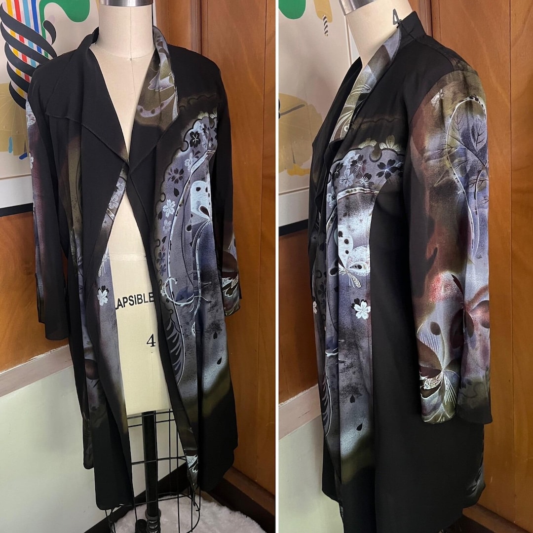 CITRON Open Front Silk Butterfly XS Kimono Jacket Blouse Art to Wear ...