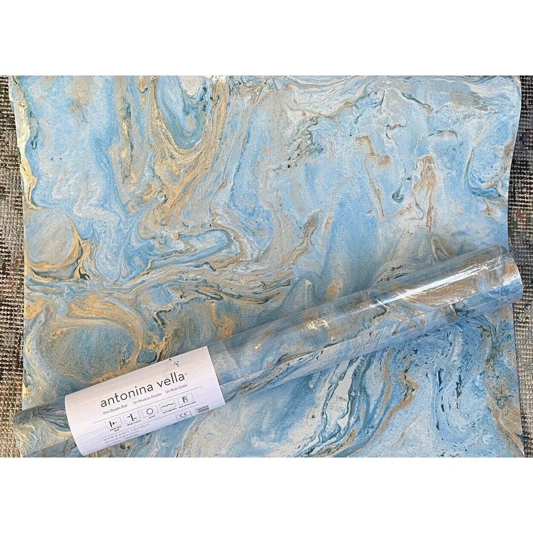 2 York Y6231206 Antonina Vella Oil & Marble Wallpaper Blue Gold Natural ...