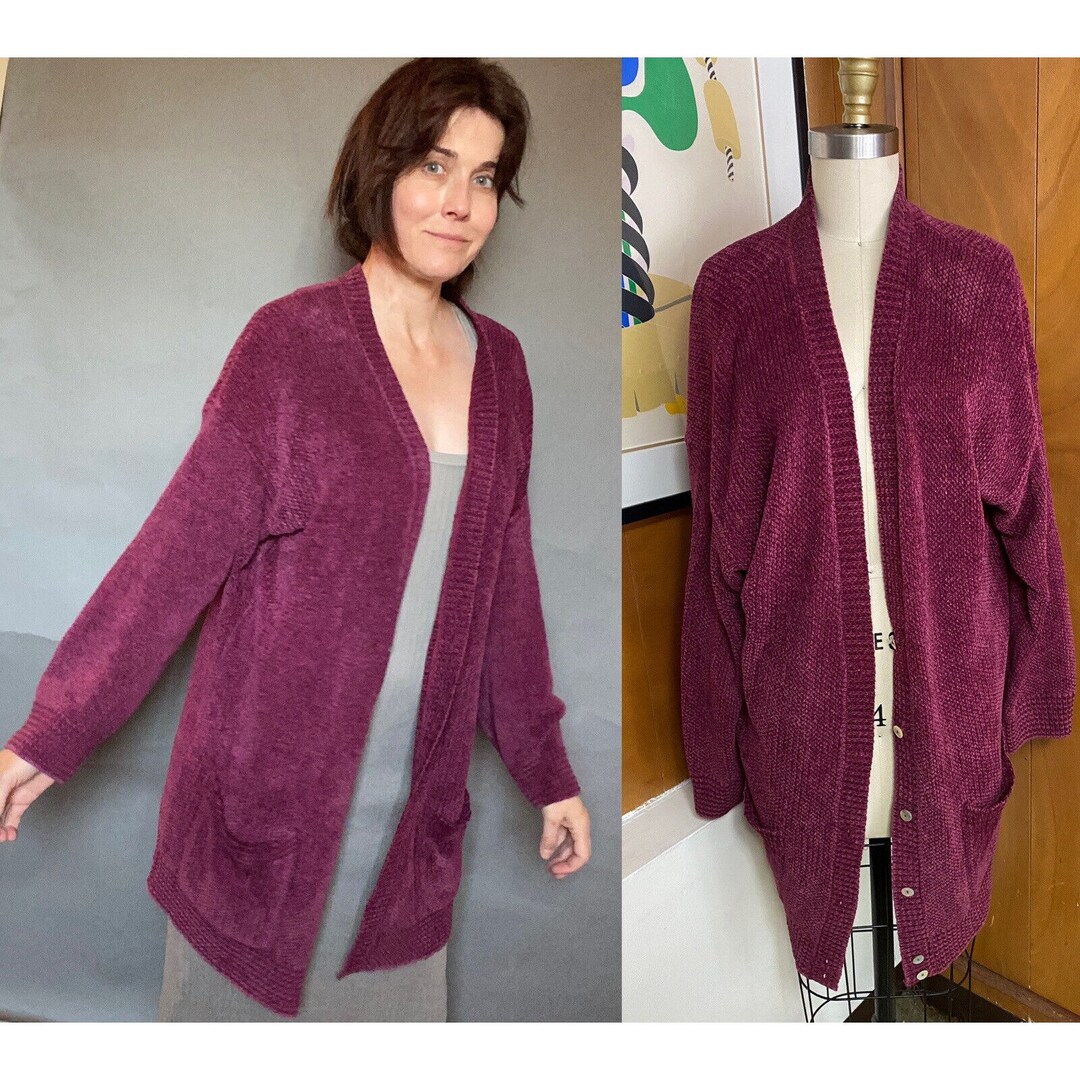 BRENDA FRENCH Rags Heavy Weight Raspberry Plum Cardigan Sz 4 XL L Knit ...