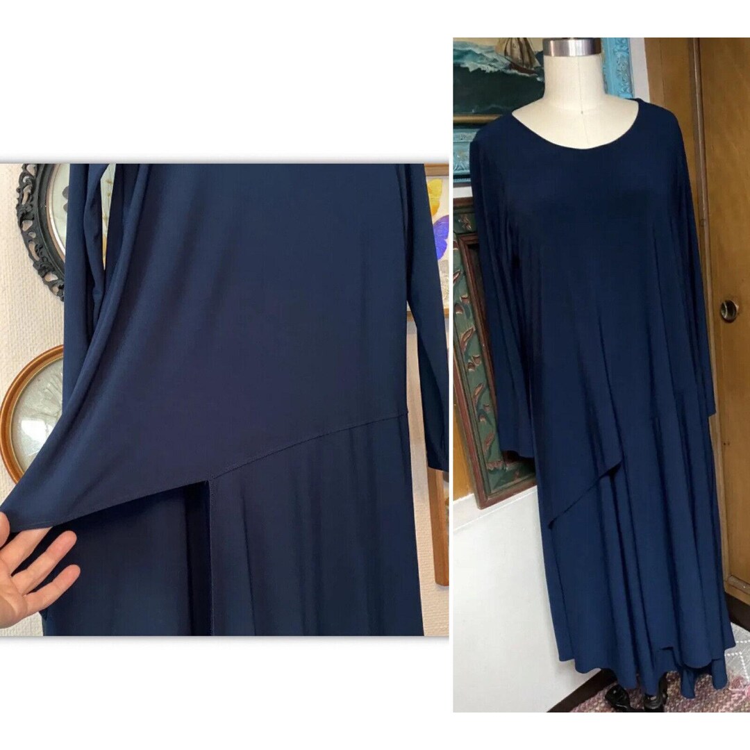 SUN KIM Lillian Paneled Asymmetrical Tunic Midi Lagenlook Dress Sz S ...